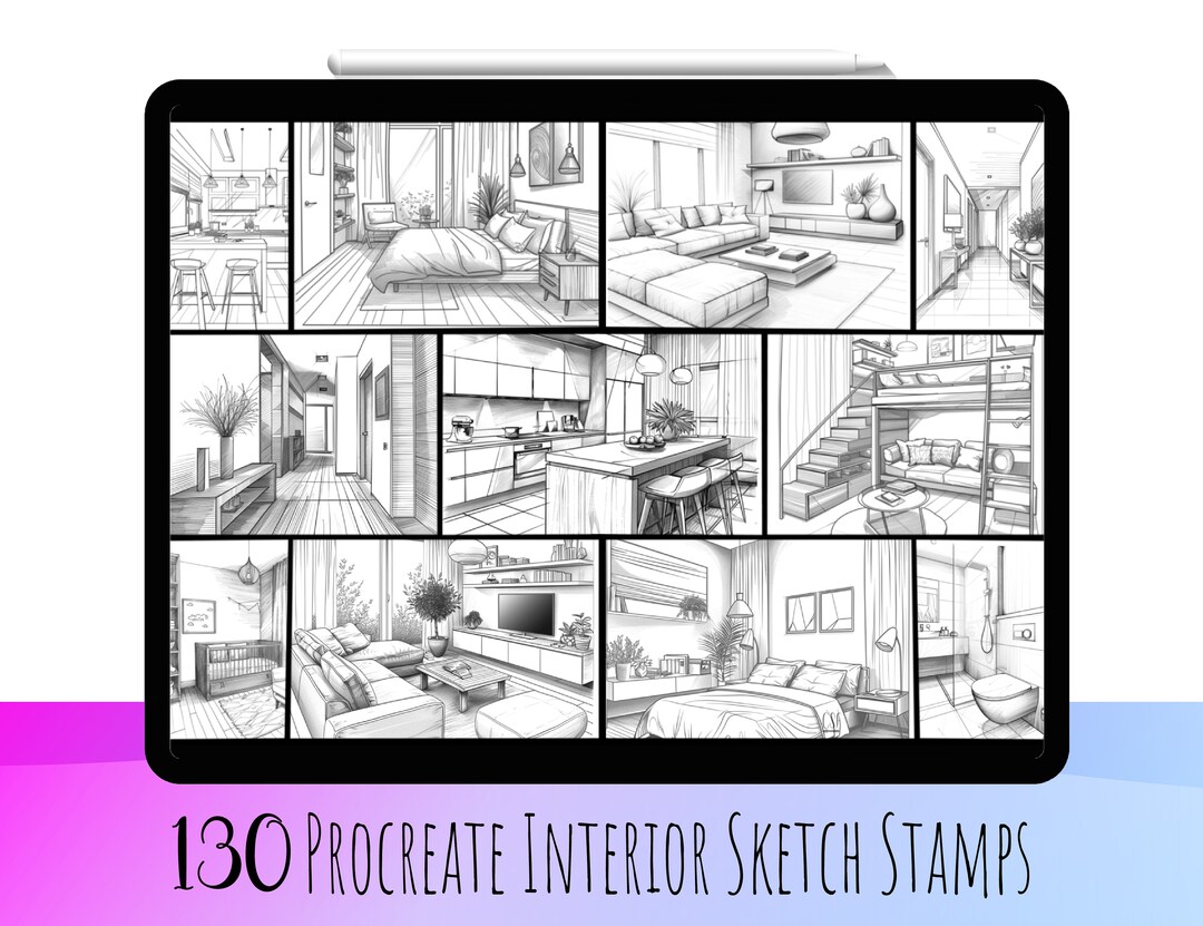 130 Procreate Interior Sketch Stamp Brushes, Procreate Room, Procreate ...