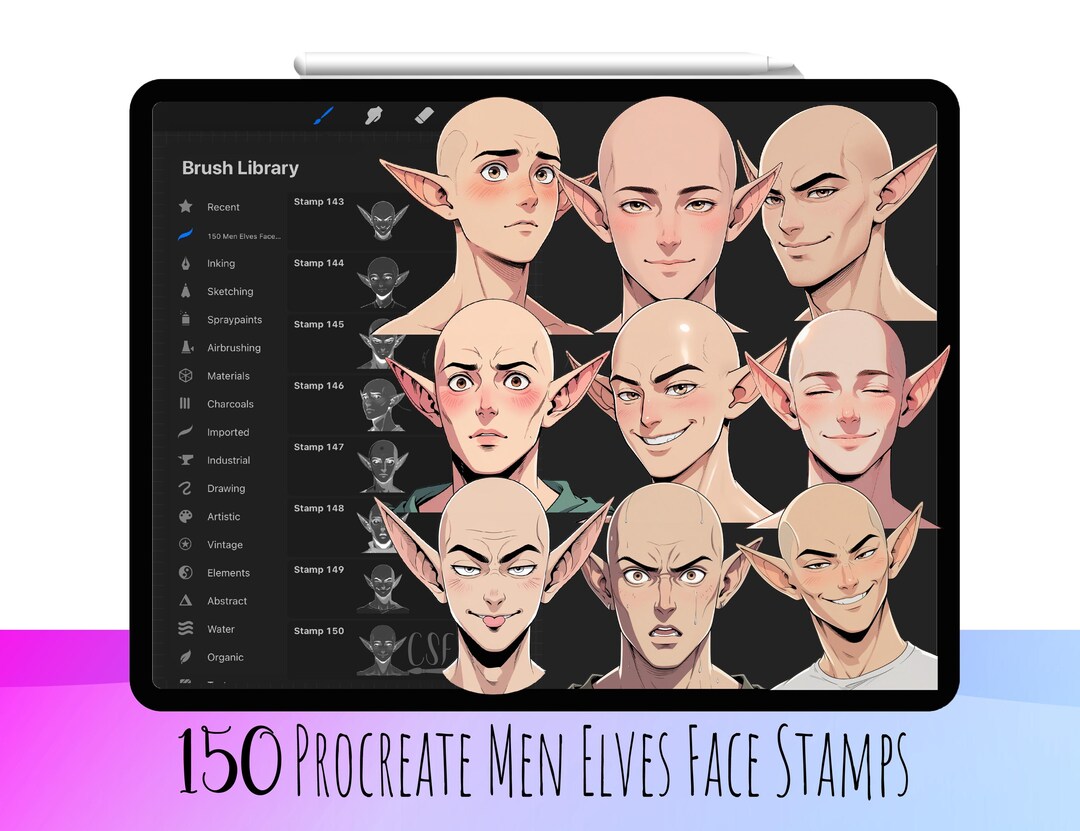 150 Procreate Elf Man Face Stamps, Fantasy Male Elf Portrait Brushes ...