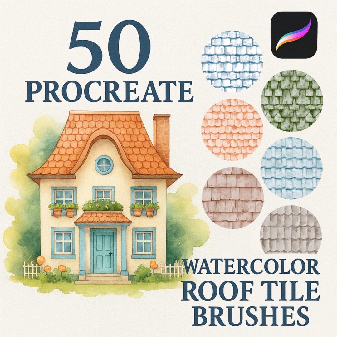 50 Watercolor Roof Tile Procreate Brushes, Roof Texture Procreate ...