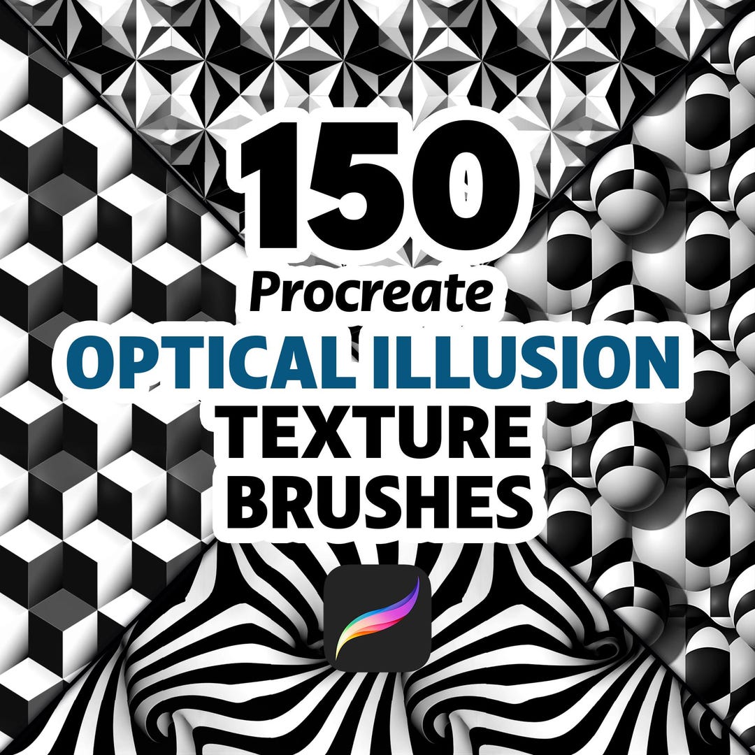 150 Procreate Optical Illusion Texture Brushes for Op Art Designs, 3D Patterns, Abstract Effects ...