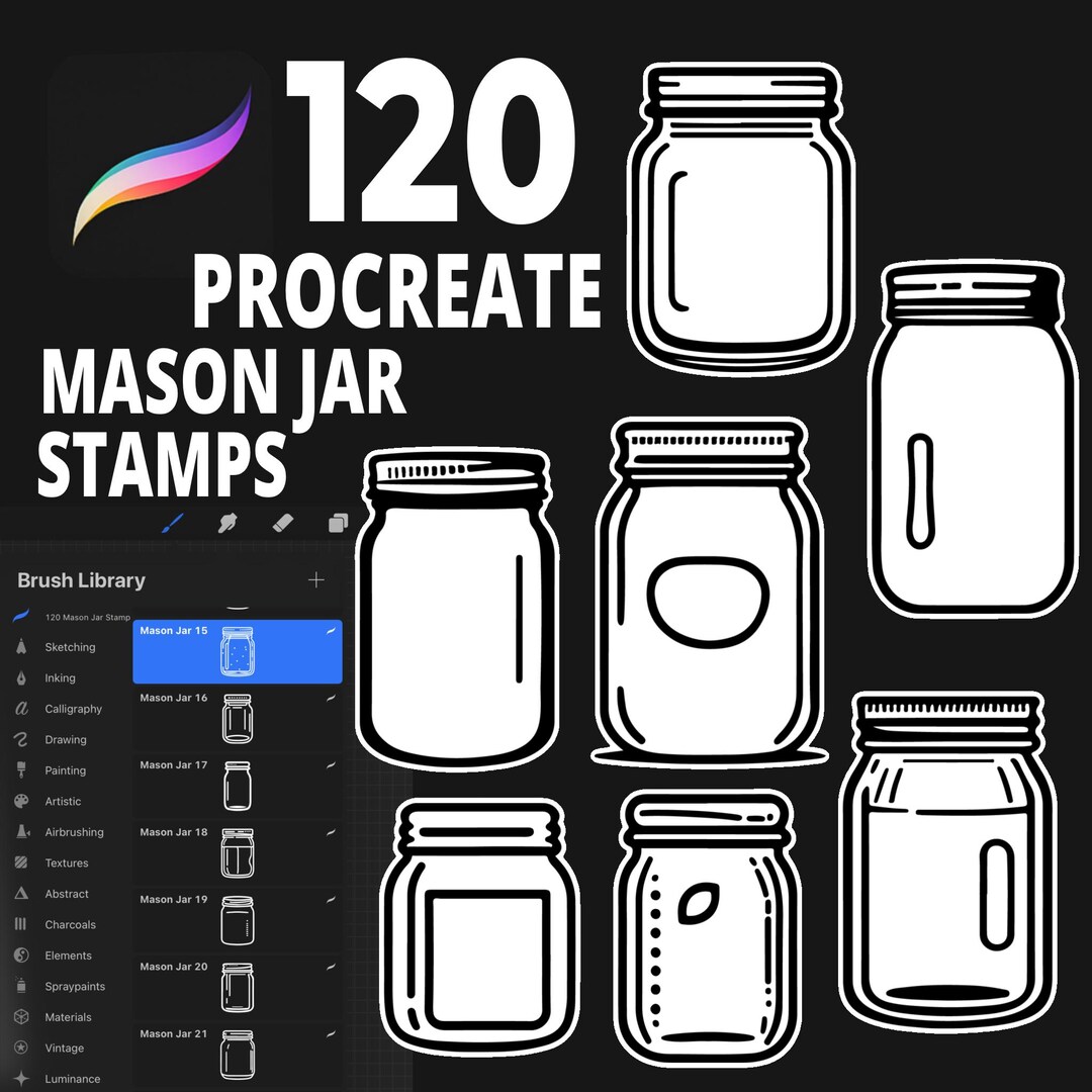 120 Procreate Mason Jar Stamp Brushes, Jar Stamp Set, Jar Brushes ...