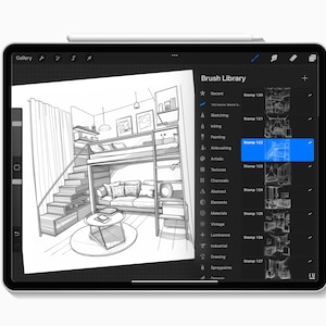 130 Procreate Interior Sketch Stamp Brushes, Procreate Room, Procreate ...