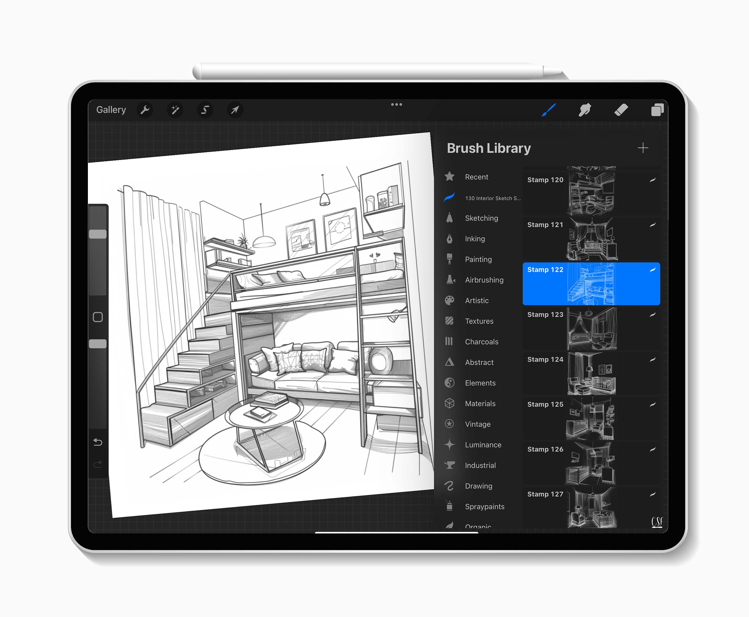130 Procreate Interior Sketch Stamp Brushes, Procreate Room, Procreate ...