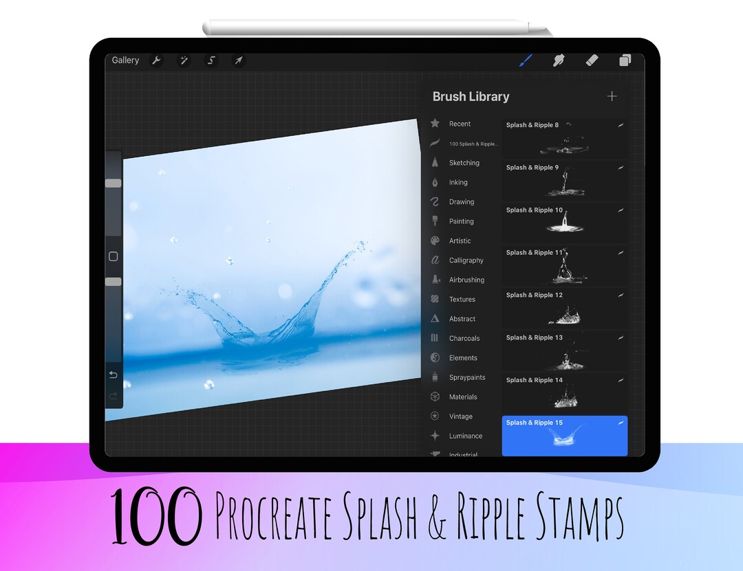 100 Procreate Splash Stamp Brushes, Splatter Procreate, Ripple Stamp ...