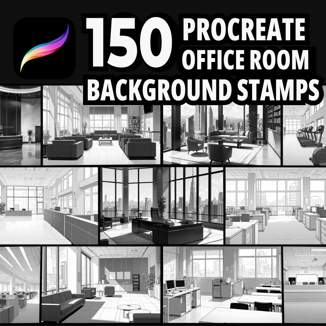 150 Procreate Office Room Background Stamps | Workplace Digital Stamps ...