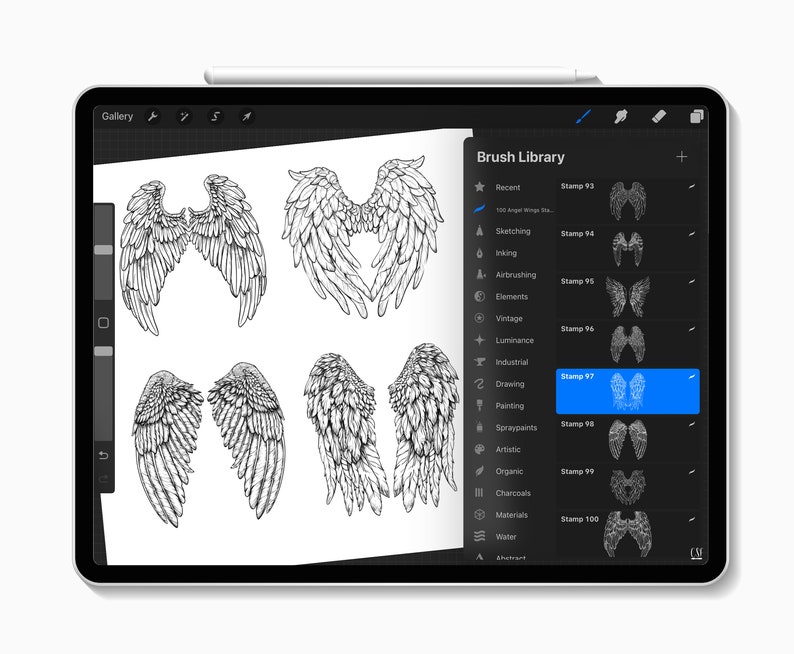 100 Procreate Angel Wings Stamp Brushes, Wings Stamp Set, Wings ...