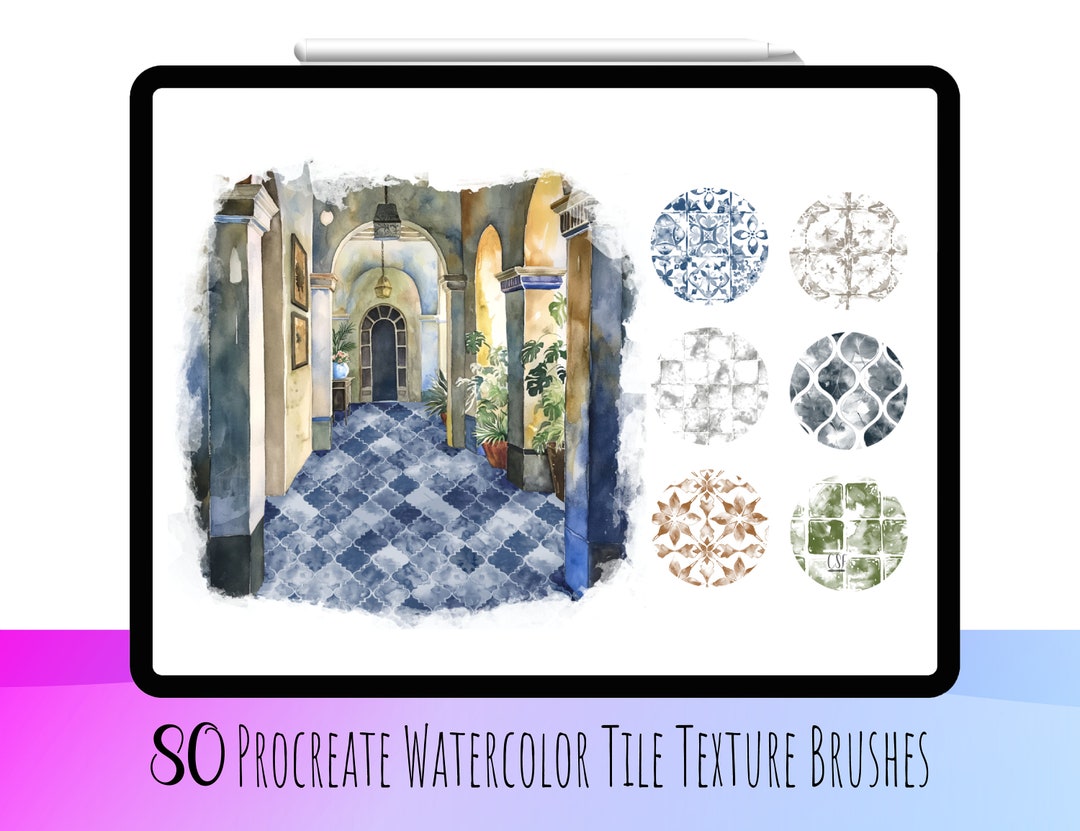 80 Watercolor Procreate Tile Texture Brushes,procreate Tile,mosaic Brush,digital Tile Brushes ...