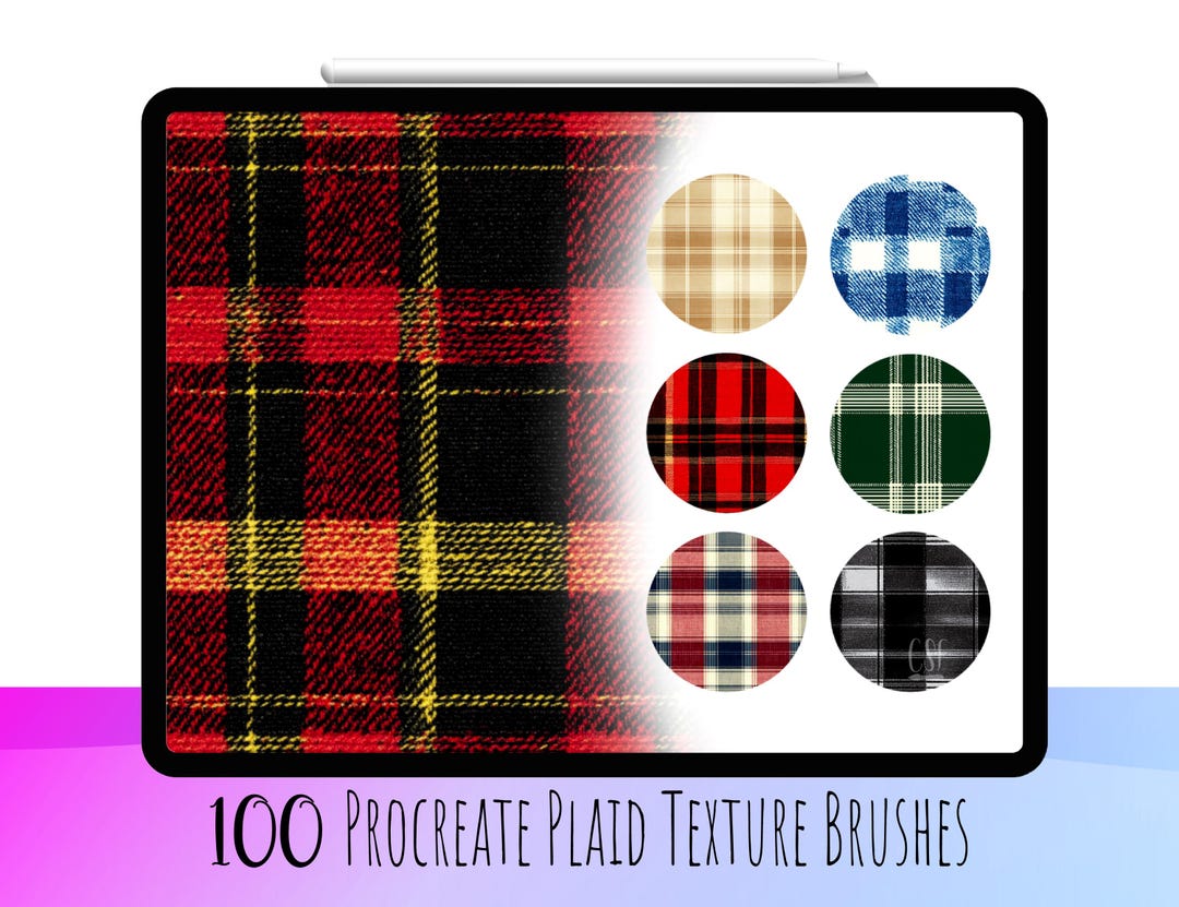 100 Realistic Plaid Procreate Brushes, Checkered Pattern, Tartan ...
