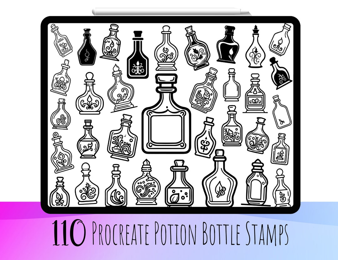 110 Procreate Potion Bottle Stamp Brushes, Potion Bottle Stamp Set, Mystic Spell Jar Procreate ...