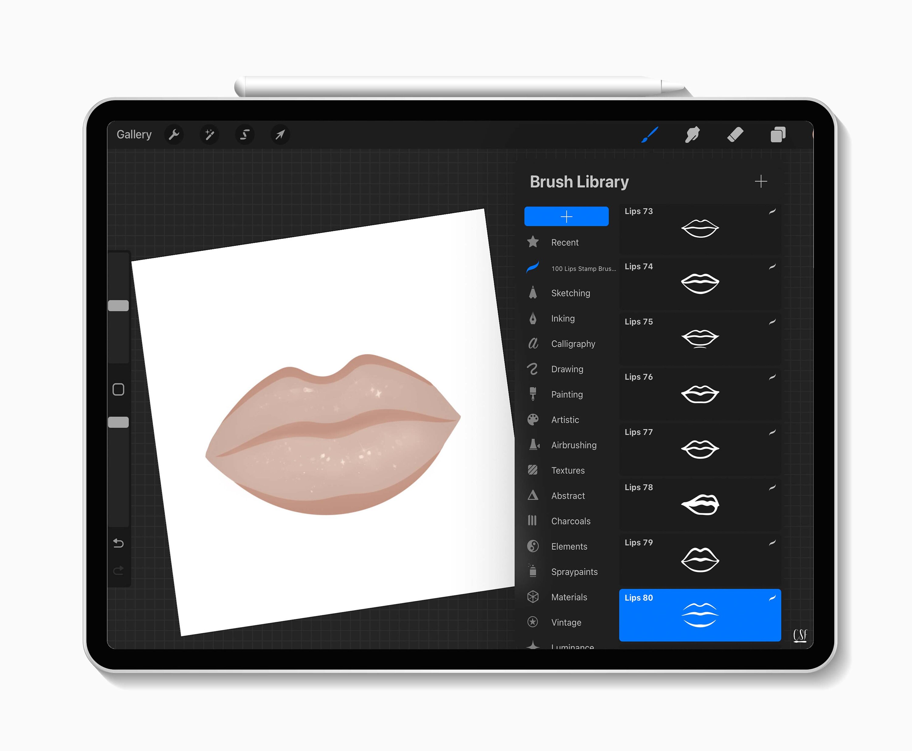 100 Procreate Lips Stamps, Lip Shape Stamp Pack, Glossy Lips Outline ...