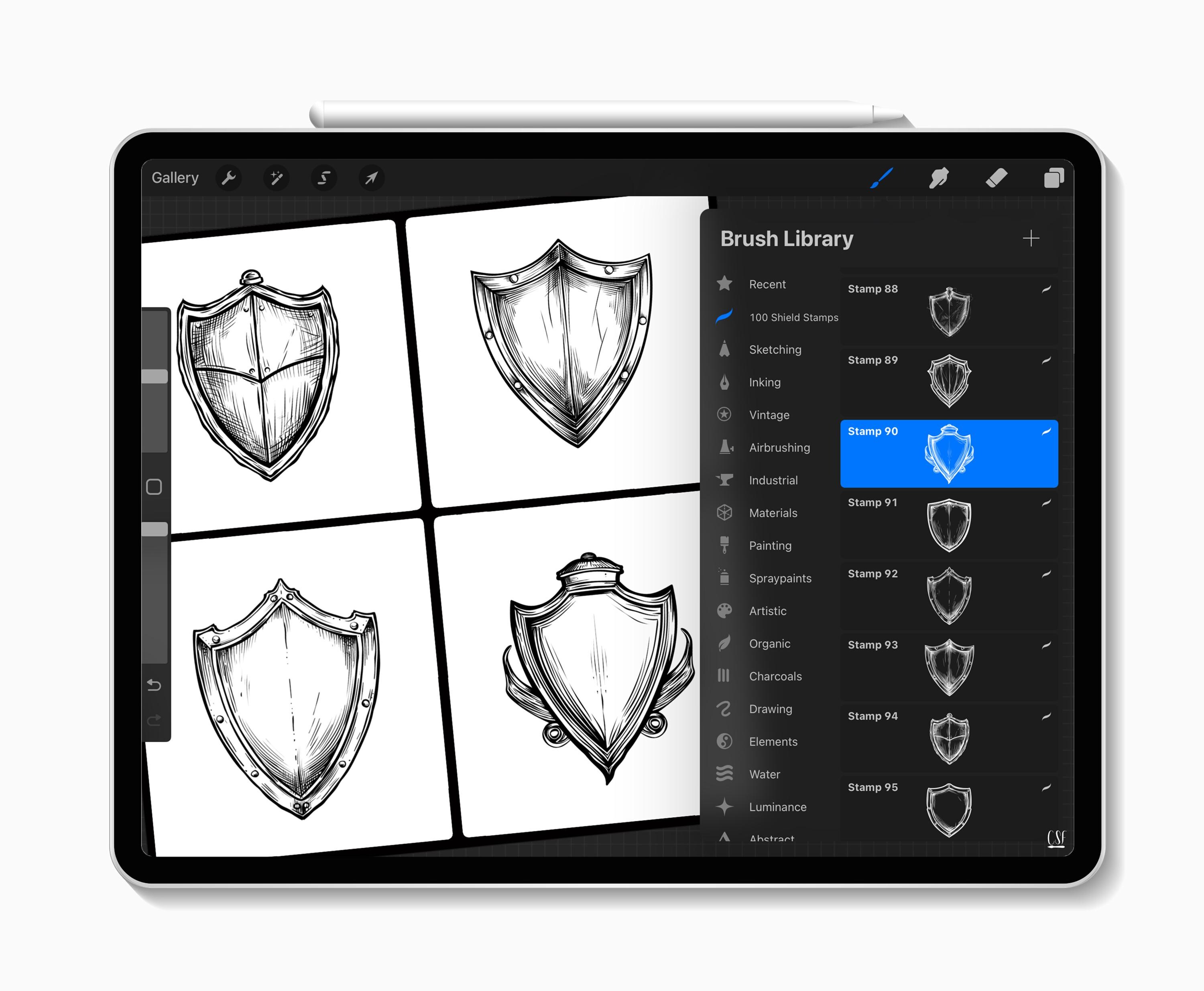 100 Procreate Shield Stamp Brushes, Shield Stamp Set, Shield Brushes ...