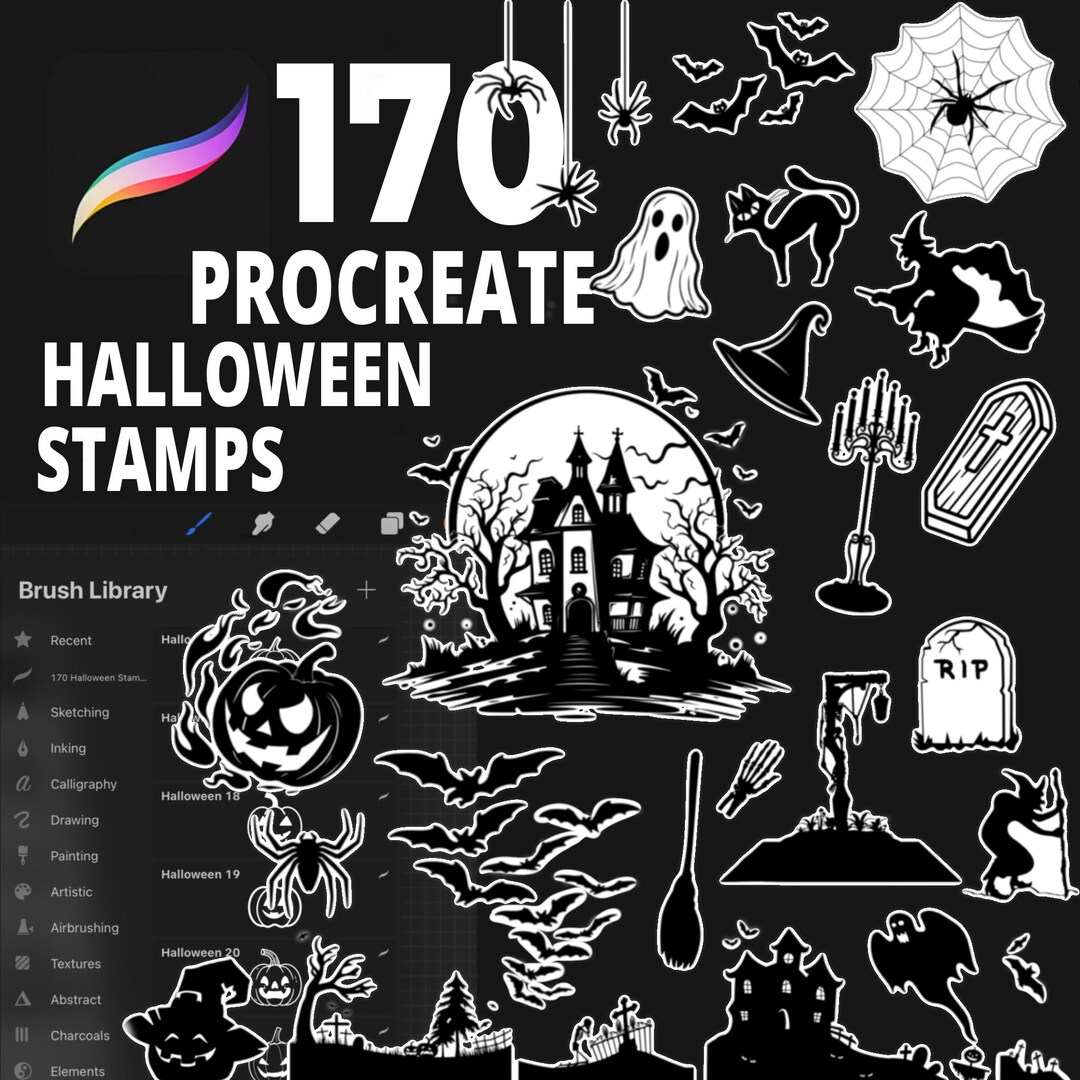 170 Procreate Halloween Stamp Brushes,ghost Procreate,zombie Procreate ...