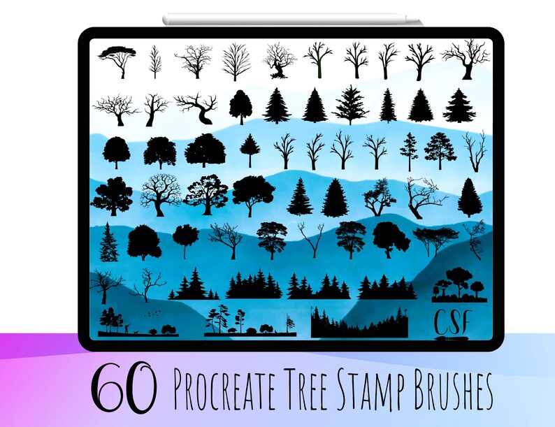 60 Procreate Tree Stamp Brushes Trees Stamp Settree - Etsy