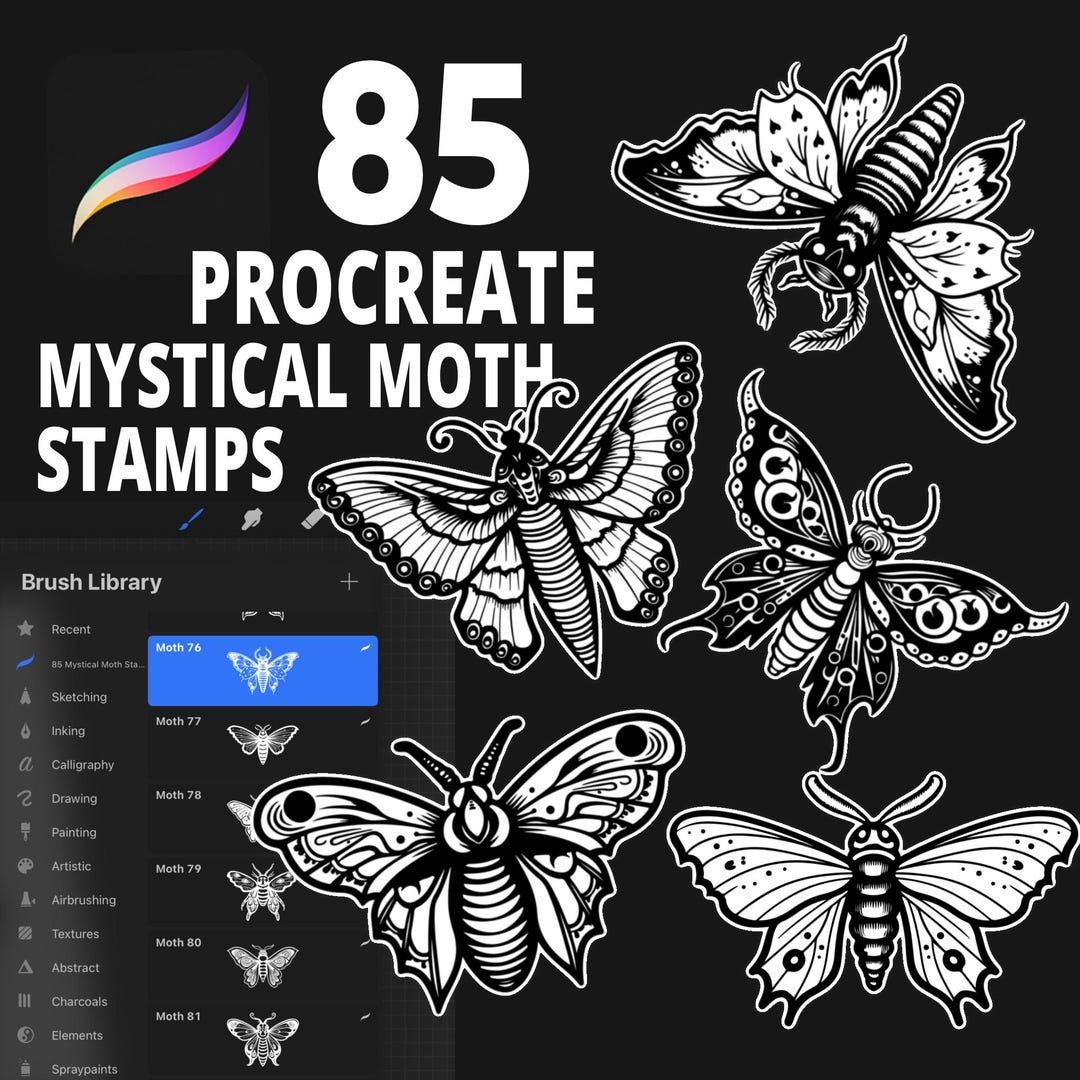 70 Procreate Mystical Moth Stamp Brushes,magic Moth Procreate,moth ...