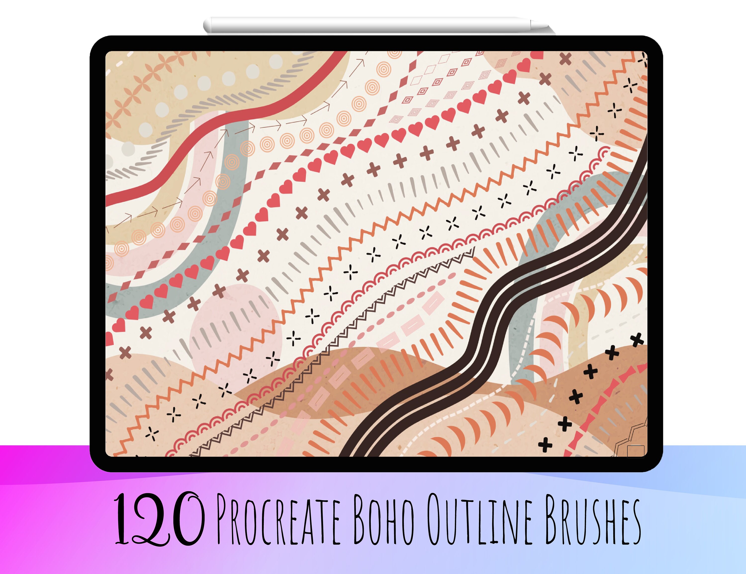 120 Procreate Boho Outline Brushes,boho Brush Set, Procreate Boho Line ...