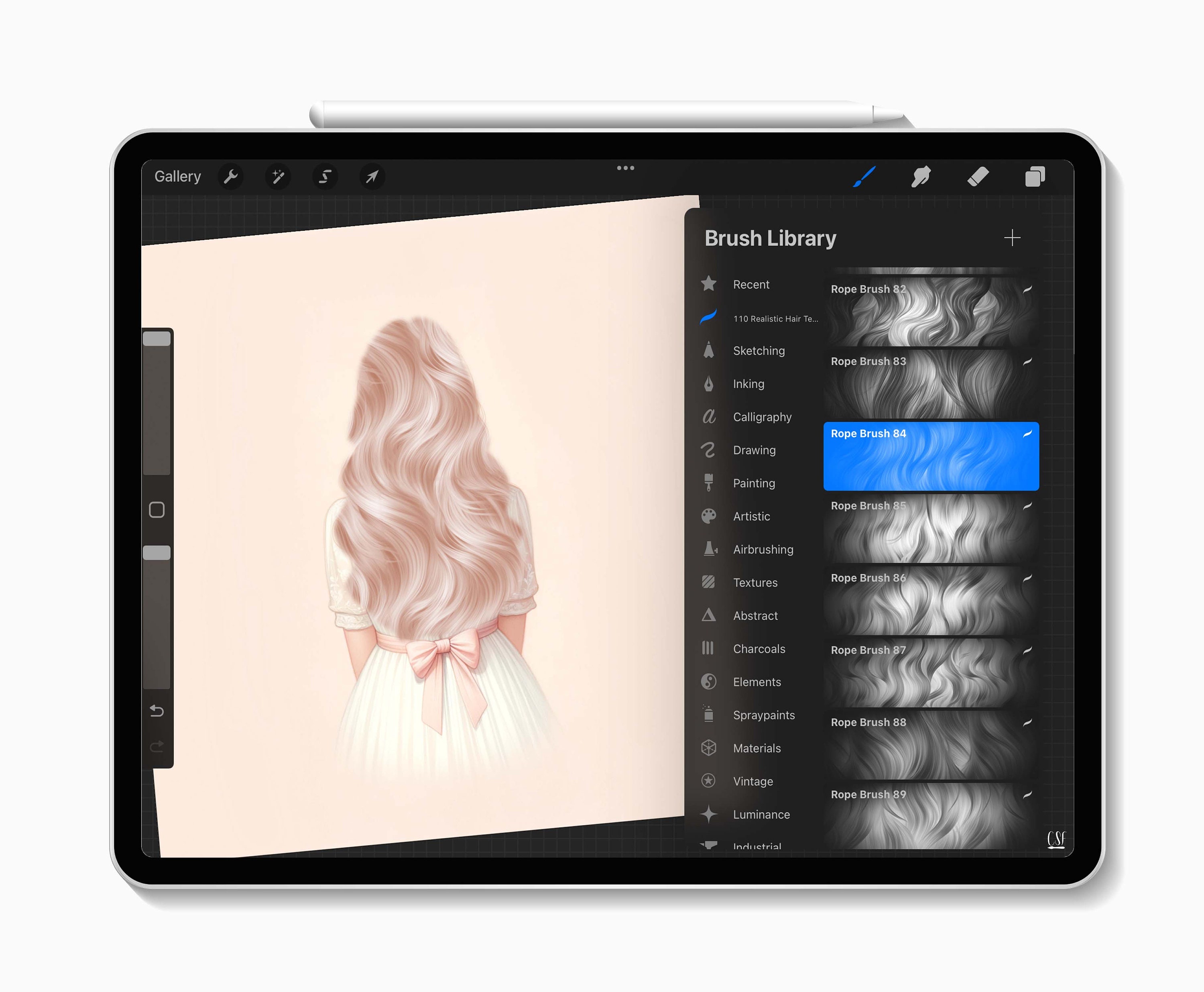 110 Realistic Hair Texture Procreate Brushes, Procreate Hair Brush ...