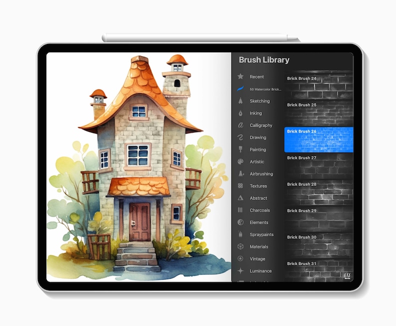 50 Watercolor Brick Wall Procreate Brushes, Brick Texture Procreate, Watercolor Texture Brush ...