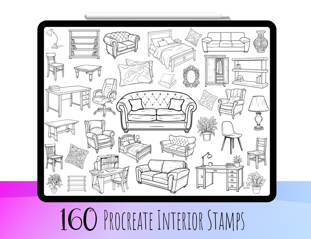 160 Procreate Interior Furniture Stamp Brushes, Procreate Interior ...