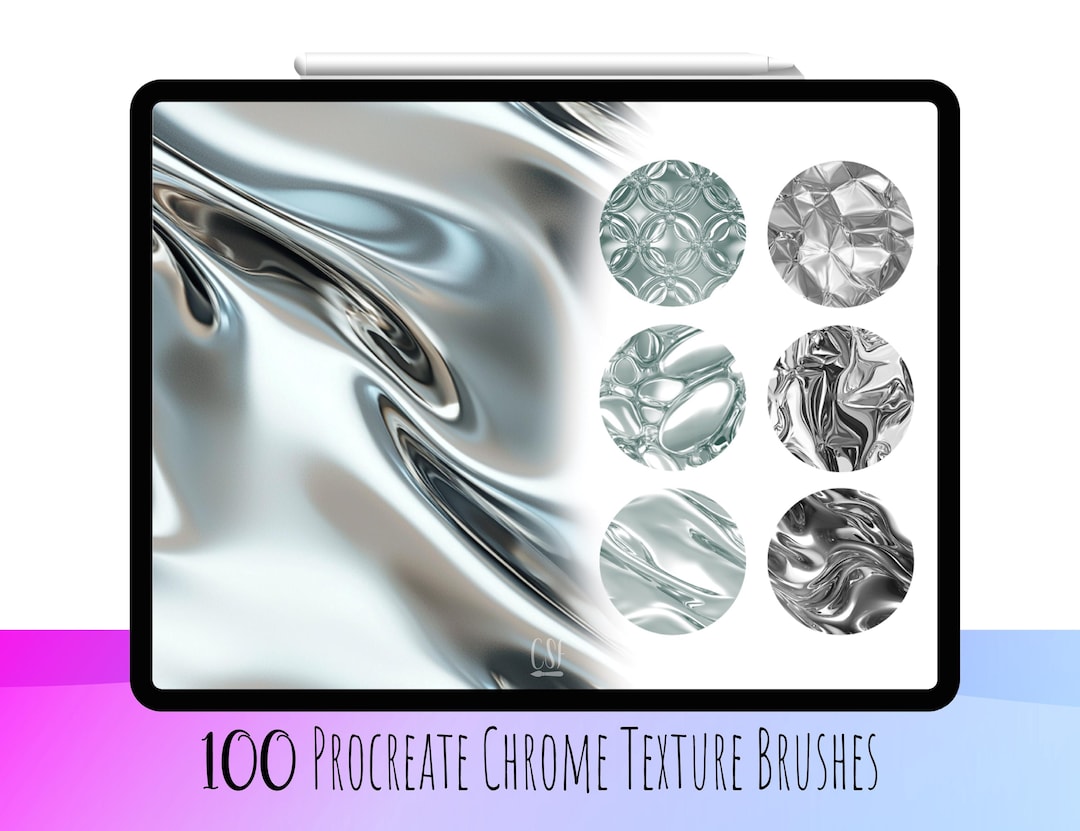 100 Procreate Chrome Texture Brushes, Metallic Texture, Reflective ...