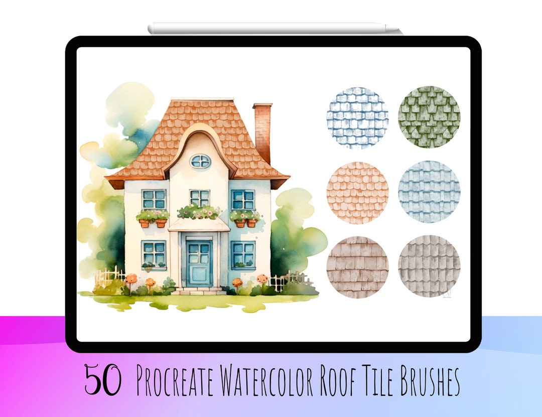 50 Watercolor Roof Tile Procreate Brushes, Roof Texture Procreate ...