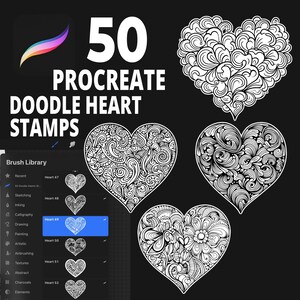 70 Procreate Doodle Heart Stamp Brushes, Valentines Day Stamp Set ...