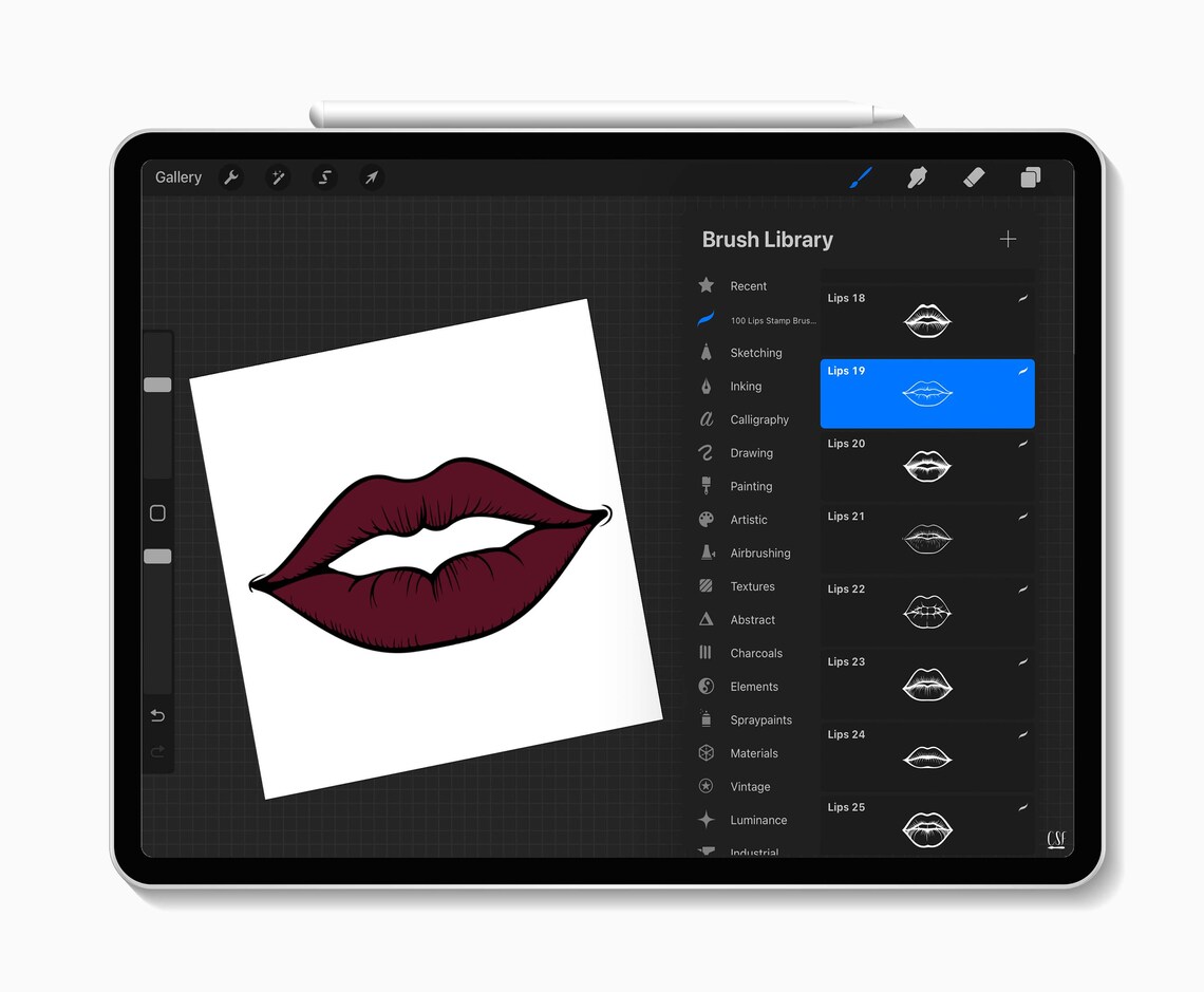 100 Procreate Lips Stamps, Lip Shape Stamp Pack, Glossy Lips Outline ...
