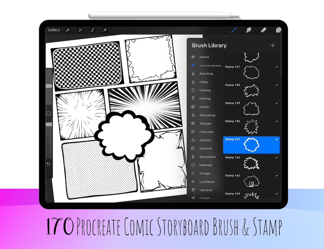 170 Procreate Comic Maker Stamp Brushes, Storyboard Template Builder, Speech Bubble Stamp ...