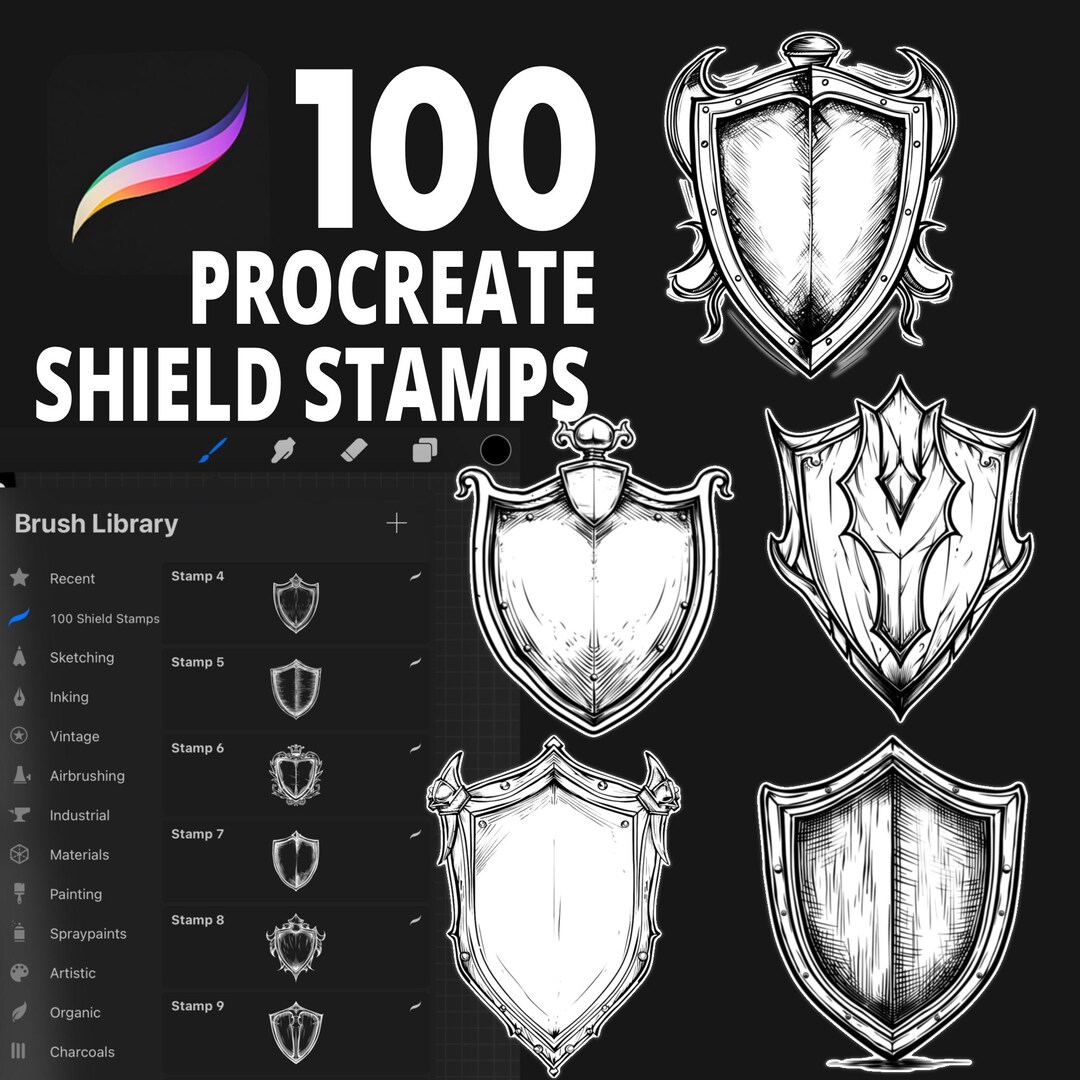 100 Procreate Shield Stamp Brushes, Shield Stamp Set, Shield Brushes ...