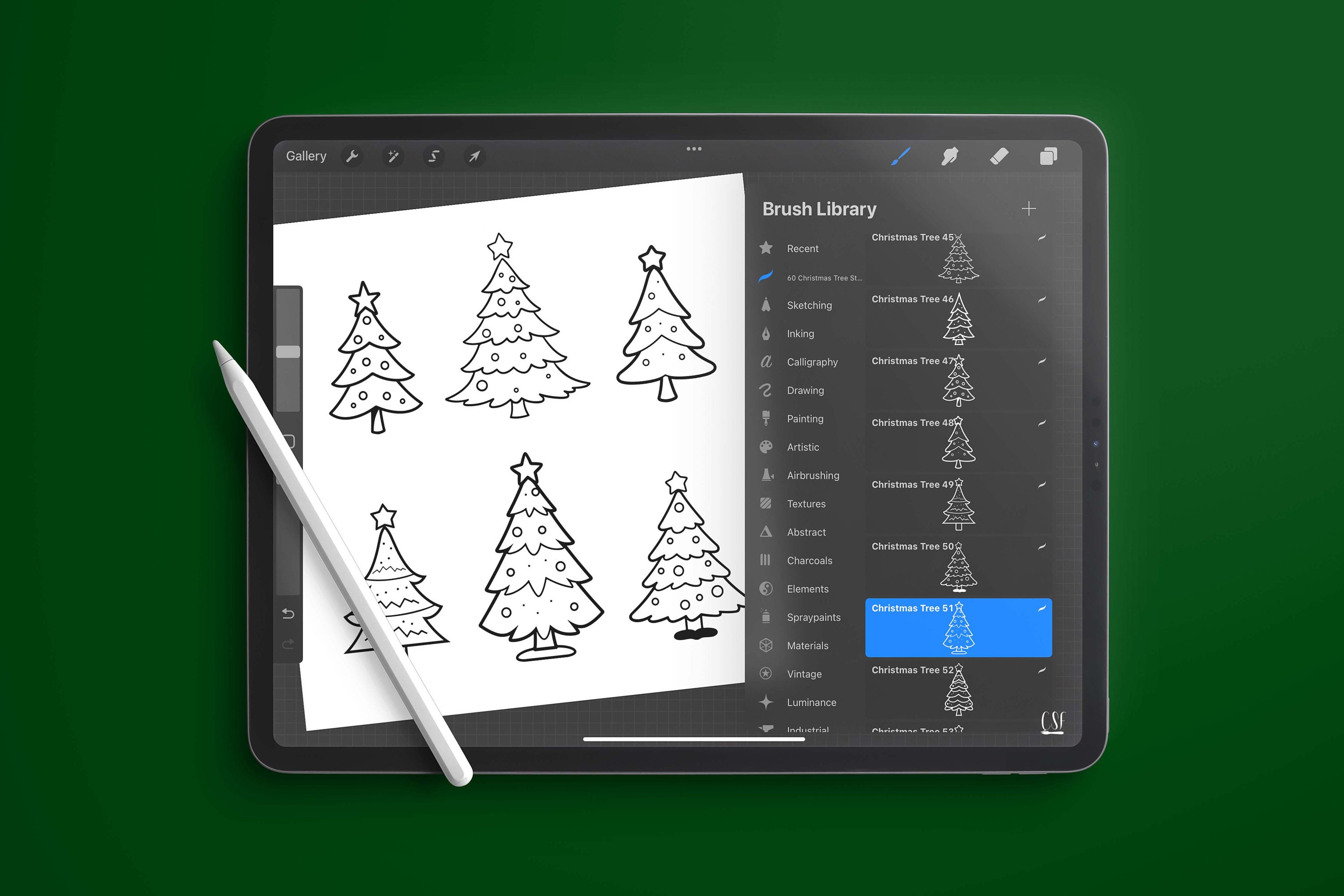 60 Procreate Christmas Tree Stamp Brushes, Christmas Tree Stamp Set ...