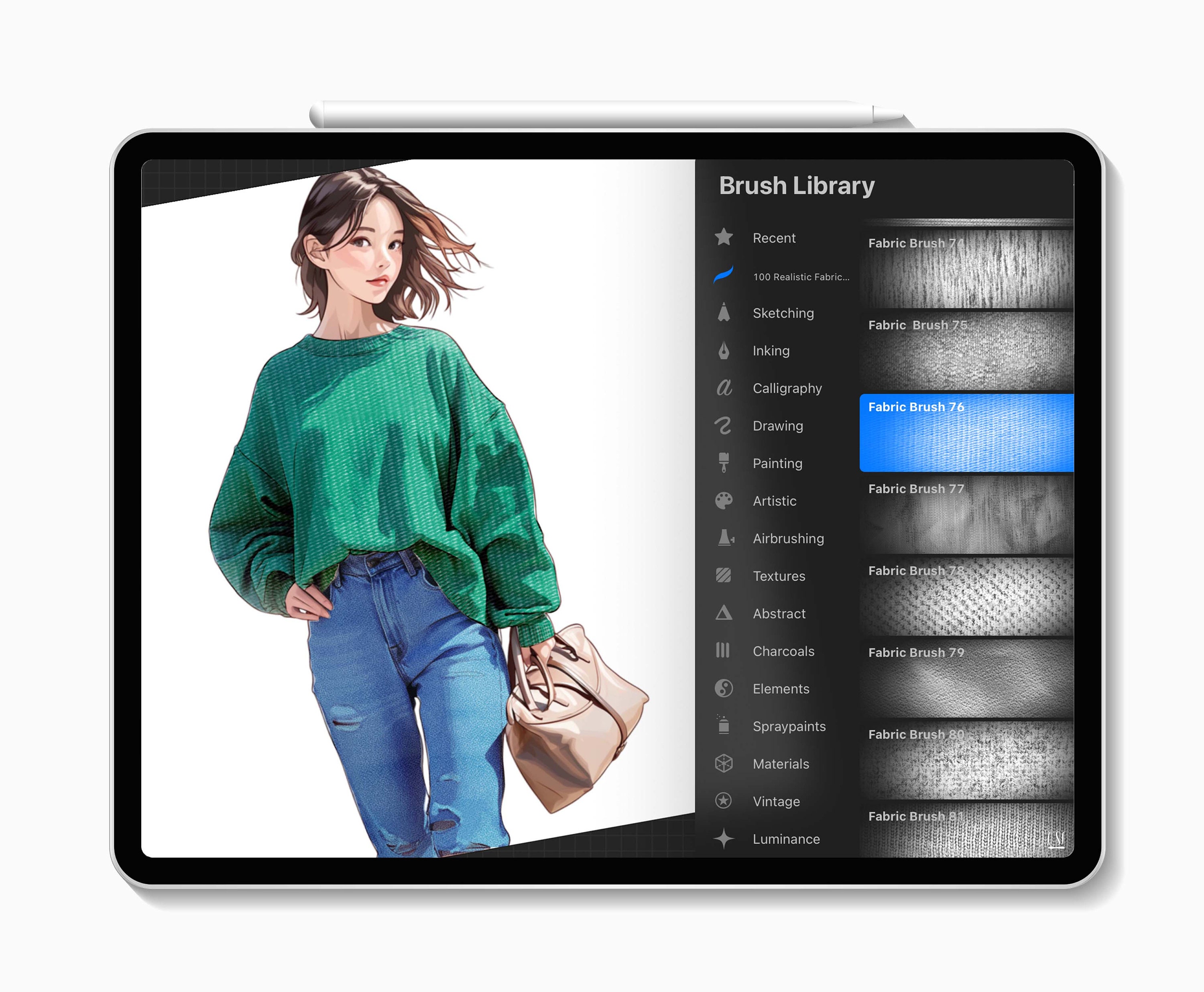 100 Realistic Fabric Texture Procreate Brushes, Fashion Procreate Brush ...