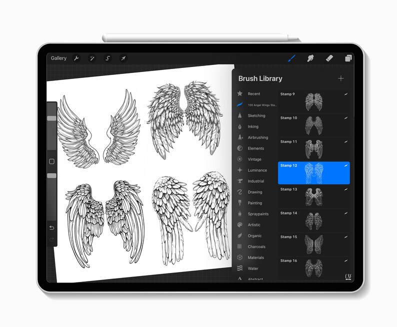 100 Procreate Angel Wings Stamp Brushes, Wings Stamp Set, Wings ...