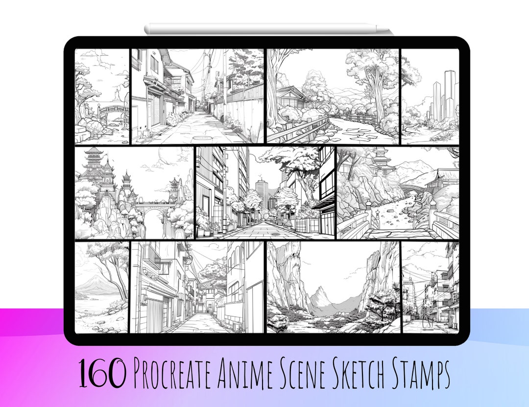 160 Procreate Anime Scene Stamp Brushes, Procreate Anime, Action Manga ...