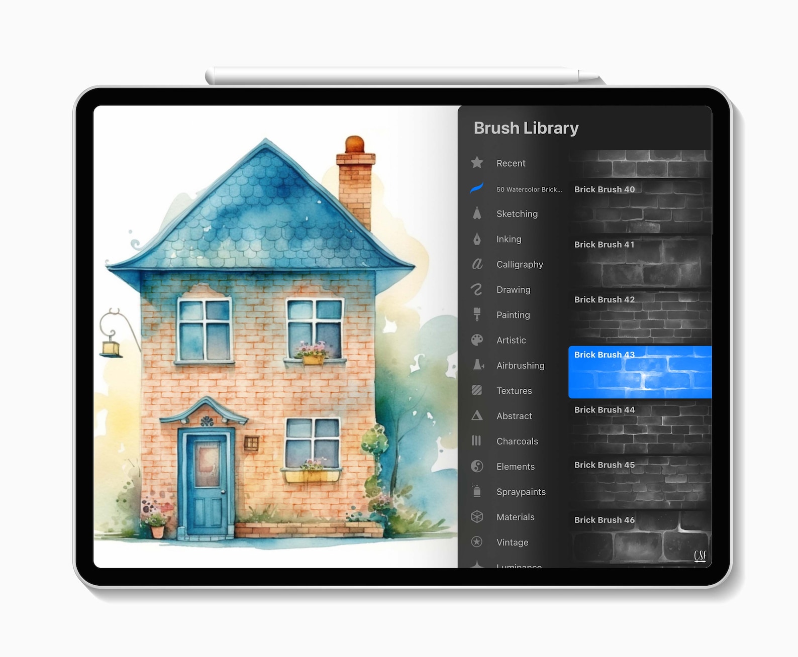 50 Watercolor Brick Wall Procreate Brushes, Brick Texture Procreate, Watercolor Texture Brush ...