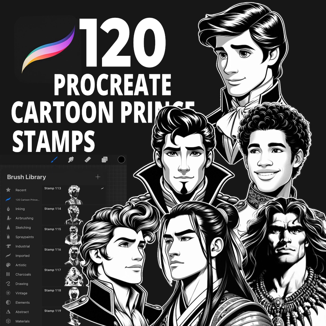 120 Procreate Cartoon Prince Head Stamps for Character Design ...
