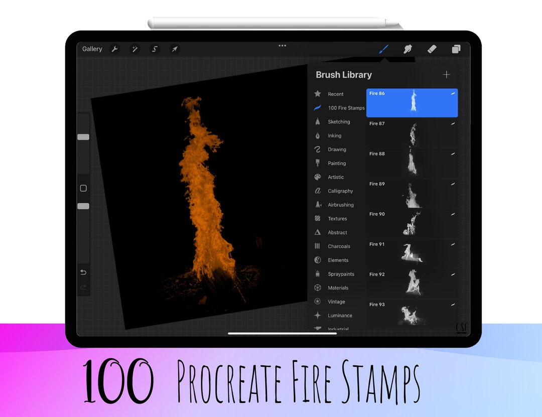 100 Procreate Fire Stamp Brushes, Fire Stamp Set, Fire Brush, Digital ...