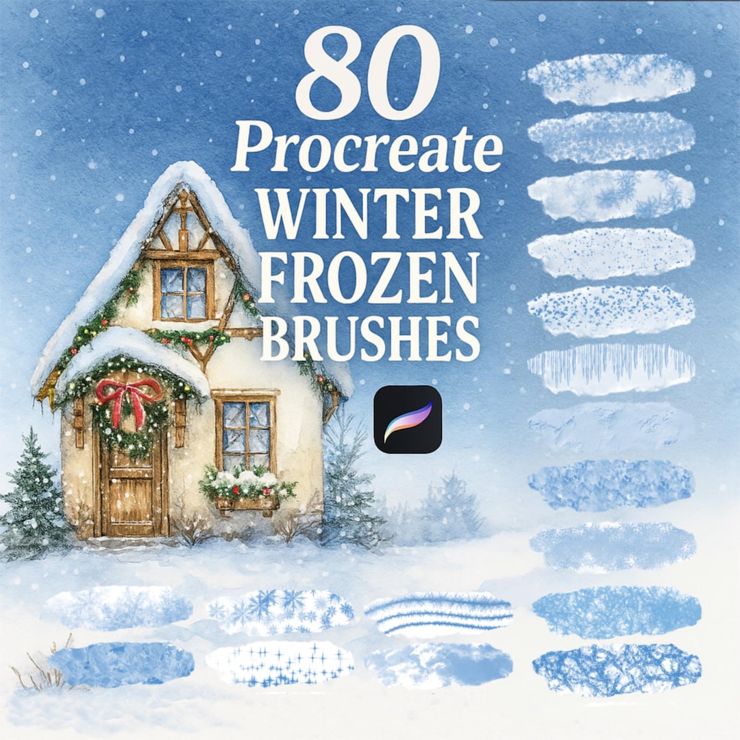 80 Procreate Winter Frost Brushes, Frost Effect, Ice Brush, Snowflake ...
