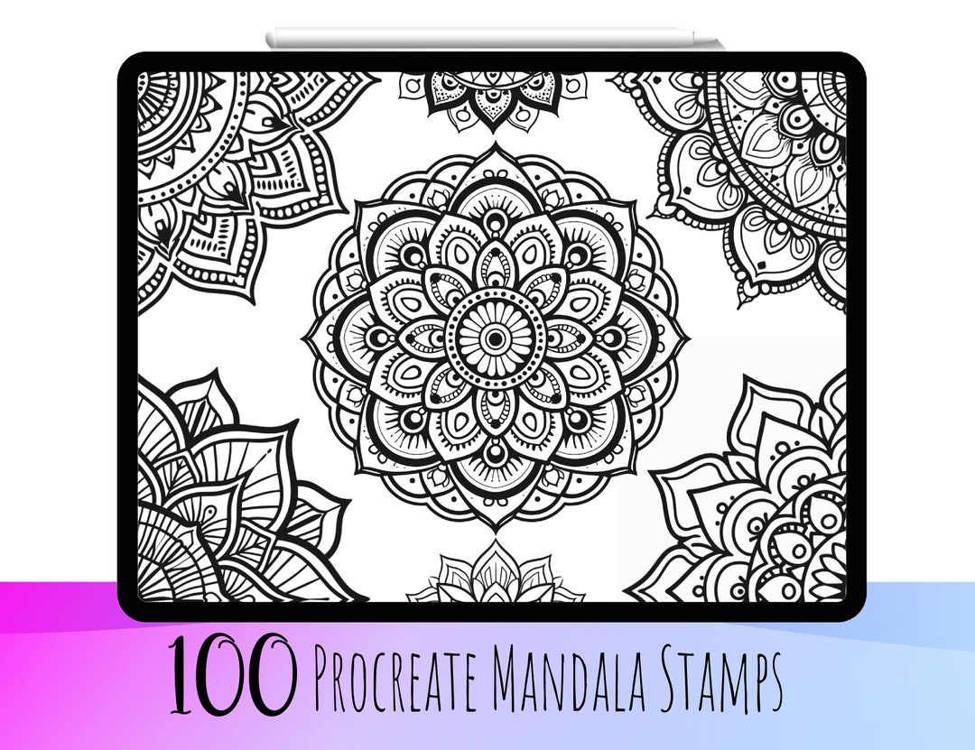100 Procreate Mandala Stamp Brushes, Mandala Stamp Set, Mandala Brushes ...