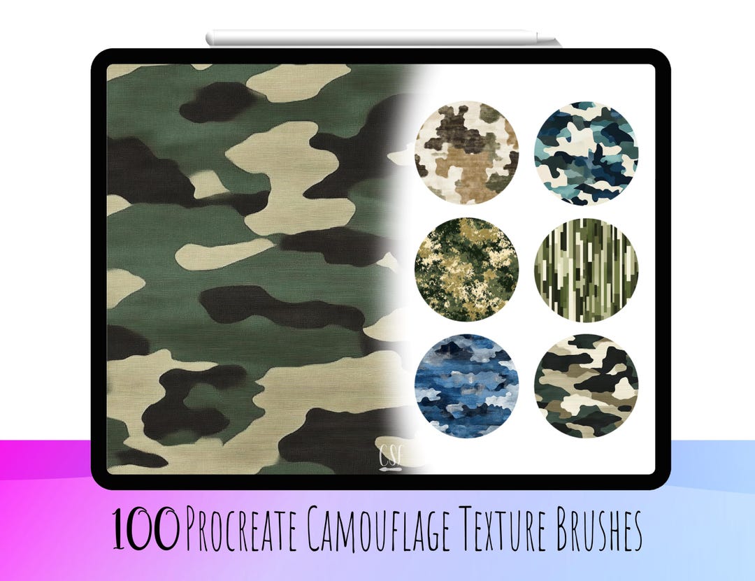 100 Camouflage Texture Procreate Brushes, Military Texture, Army ...