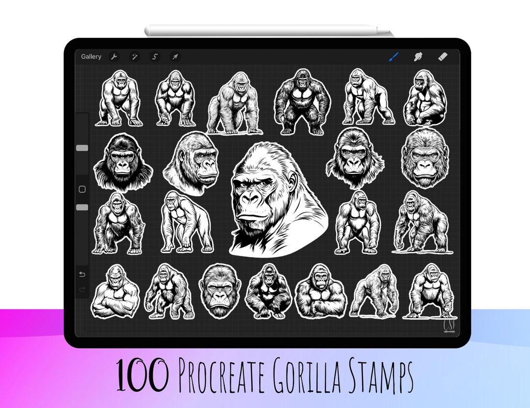 Jungle Animal Brush, Realistic Gorilla Stamp, Gorilla Head, Procreate Wildlife, Procreate Animal ...