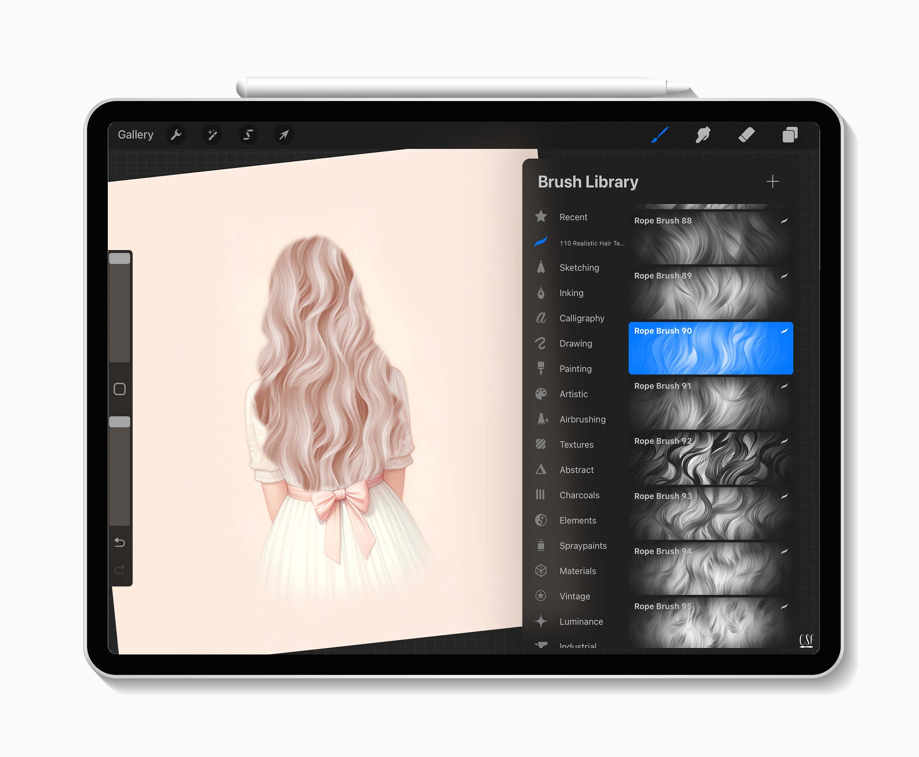 110 Realistic Hair Texture Procreate Brushes, Procreate Hair Brush ...