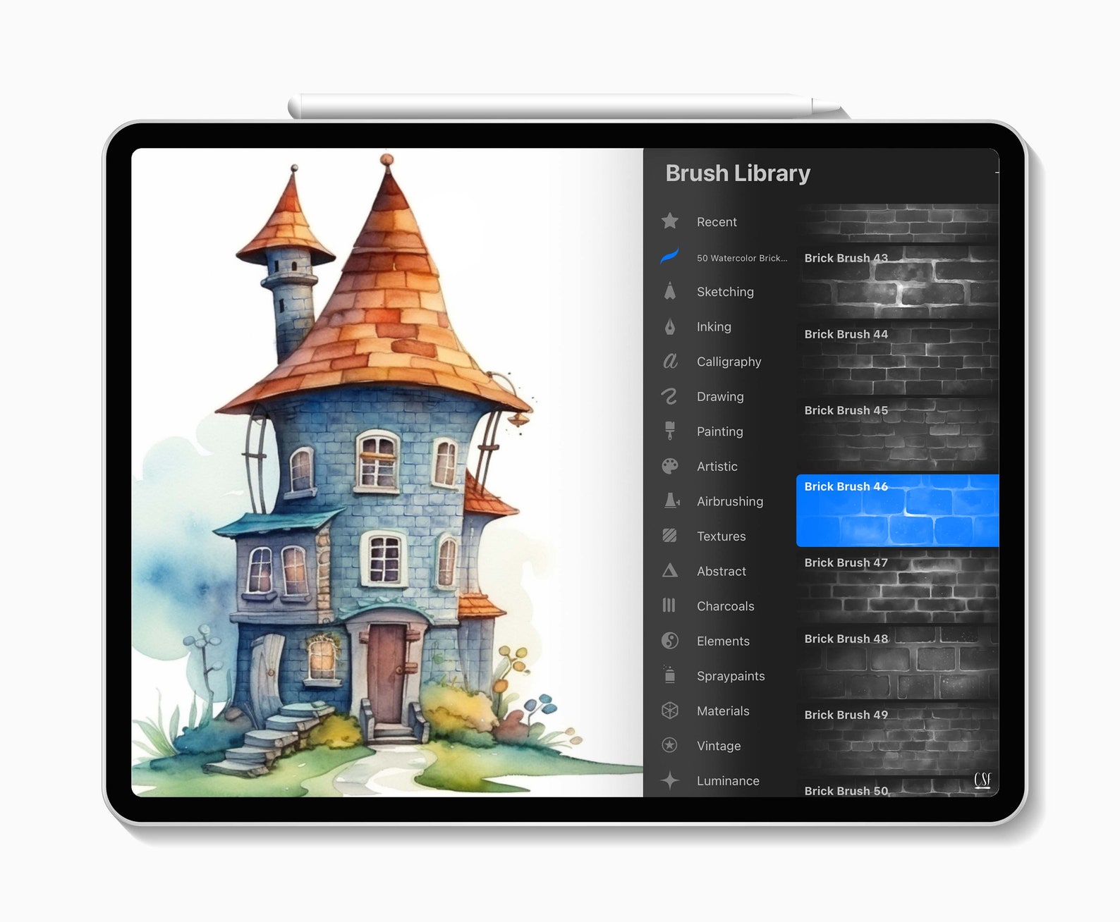 50 Watercolor Brick Wall Procreate Brushes, Brick Texture Procreate, Watercolor Texture Brush ...