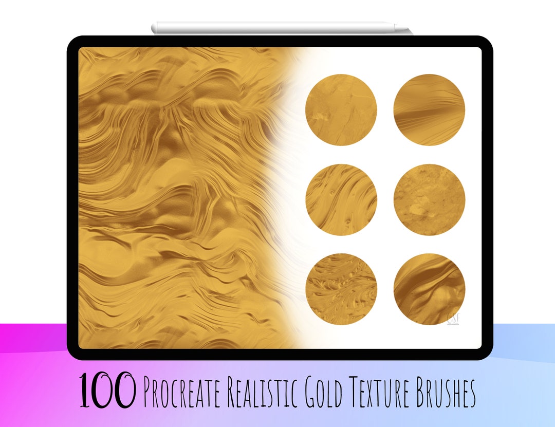 100 Procreate Realistic Gold Brush, Shiny Brush, Gold Paint Brush, Procreate Drawing, Gold ...