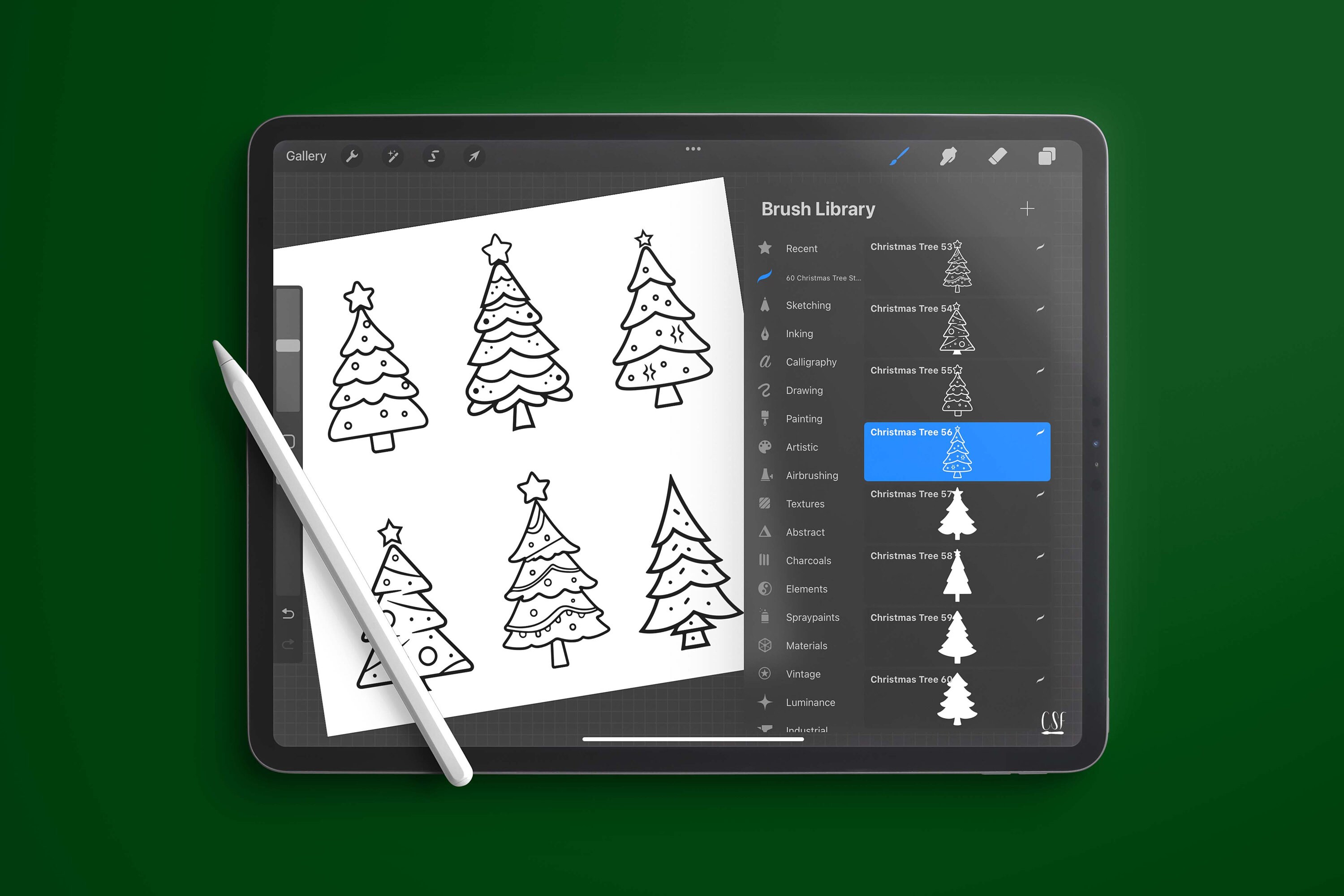 60 Procreate Christmas Tree Stamp Brushes, Christmas Tree Stamp Set ...