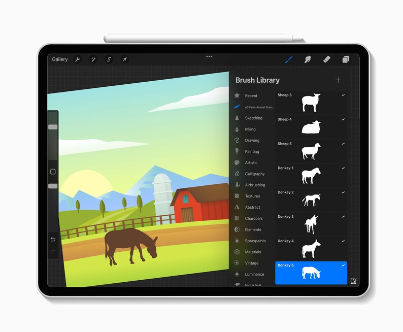 Procreate Farm Animal Brushes, Countryside Silhouette Stamps for ...
