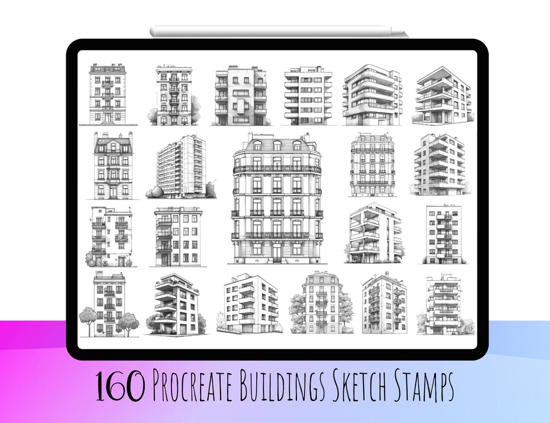 160 Procreate Building Sketch Stamp Brushes, Architecture Stamp, Home ...
