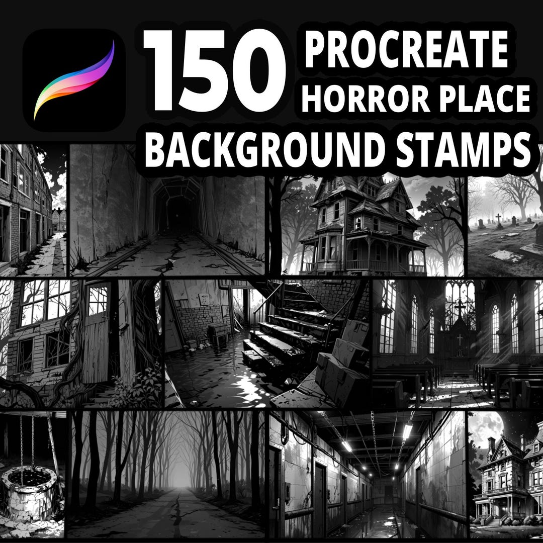 150 Procreate Horror Place Background Stamps for Creepy Haunted Scenes ...