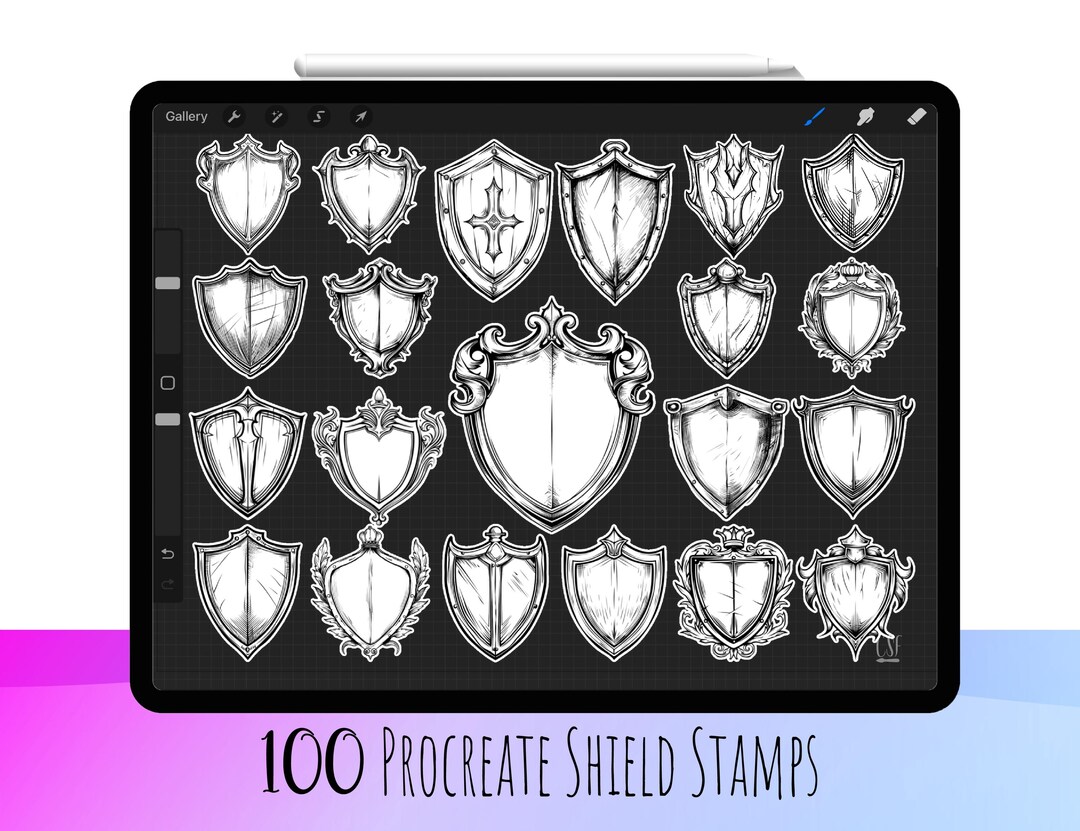 100 Procreate Shield Stamp Brushes, Shield Stamp Set, Shield Brushes ...