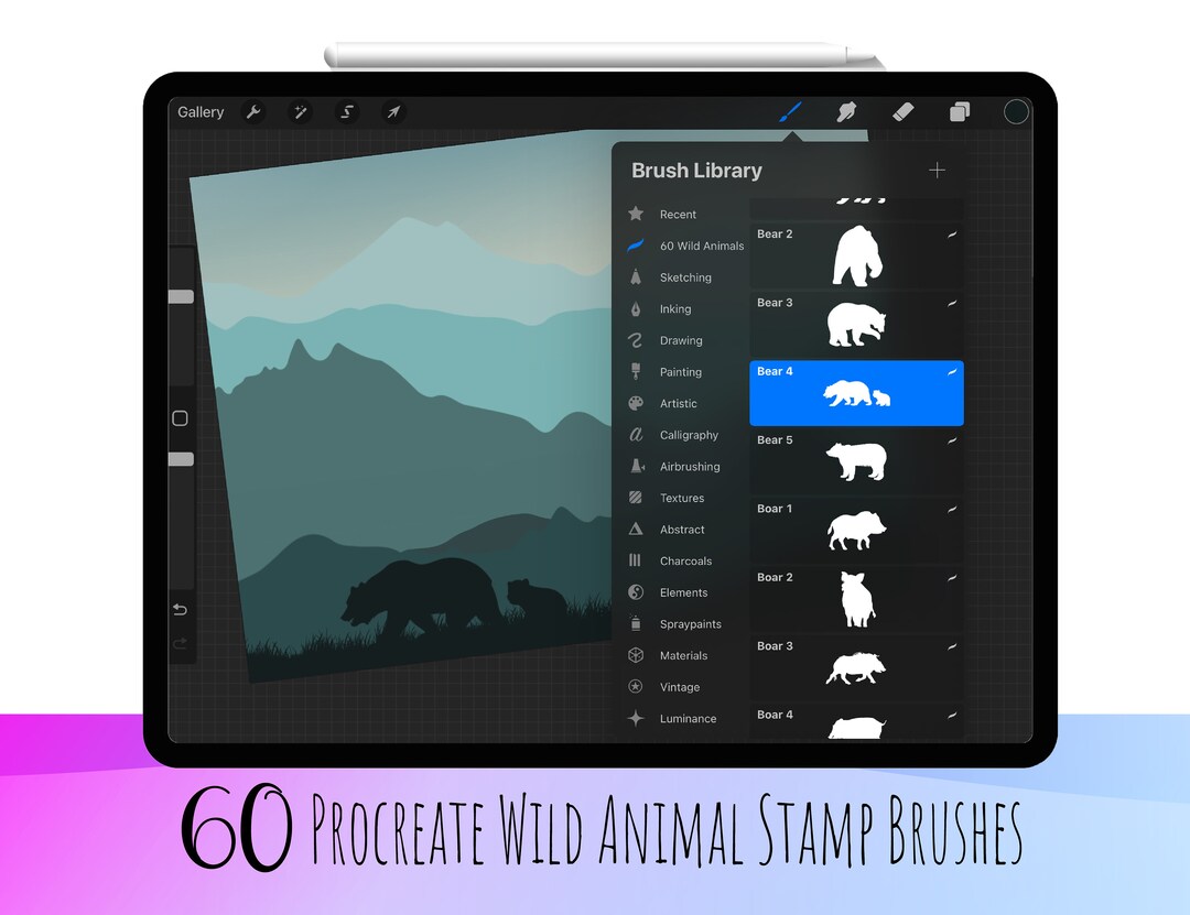 60 Procreate Wild Animal Stamp Brushes, Forest Animal Stamp Set, Animal ...