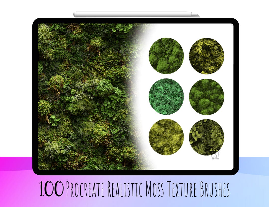100 Realistic Procreate Moss Texture Brushes, Mossy Landscape, Nature ...