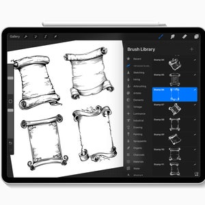 100 Procreate Ancient Scrolls Stamp Brushes, Old Scrolls Stamp Set ...